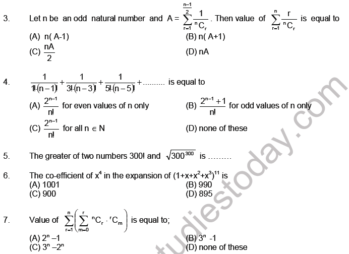 JEE Mathematics Binomial Theorem MCQs Set C with Answers